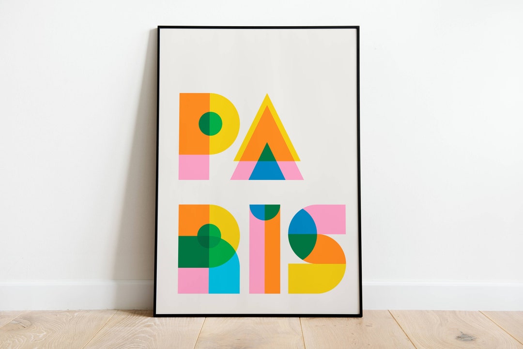Paris Print Typography Poster Colorful Paris City Name Wall Art Gift ...