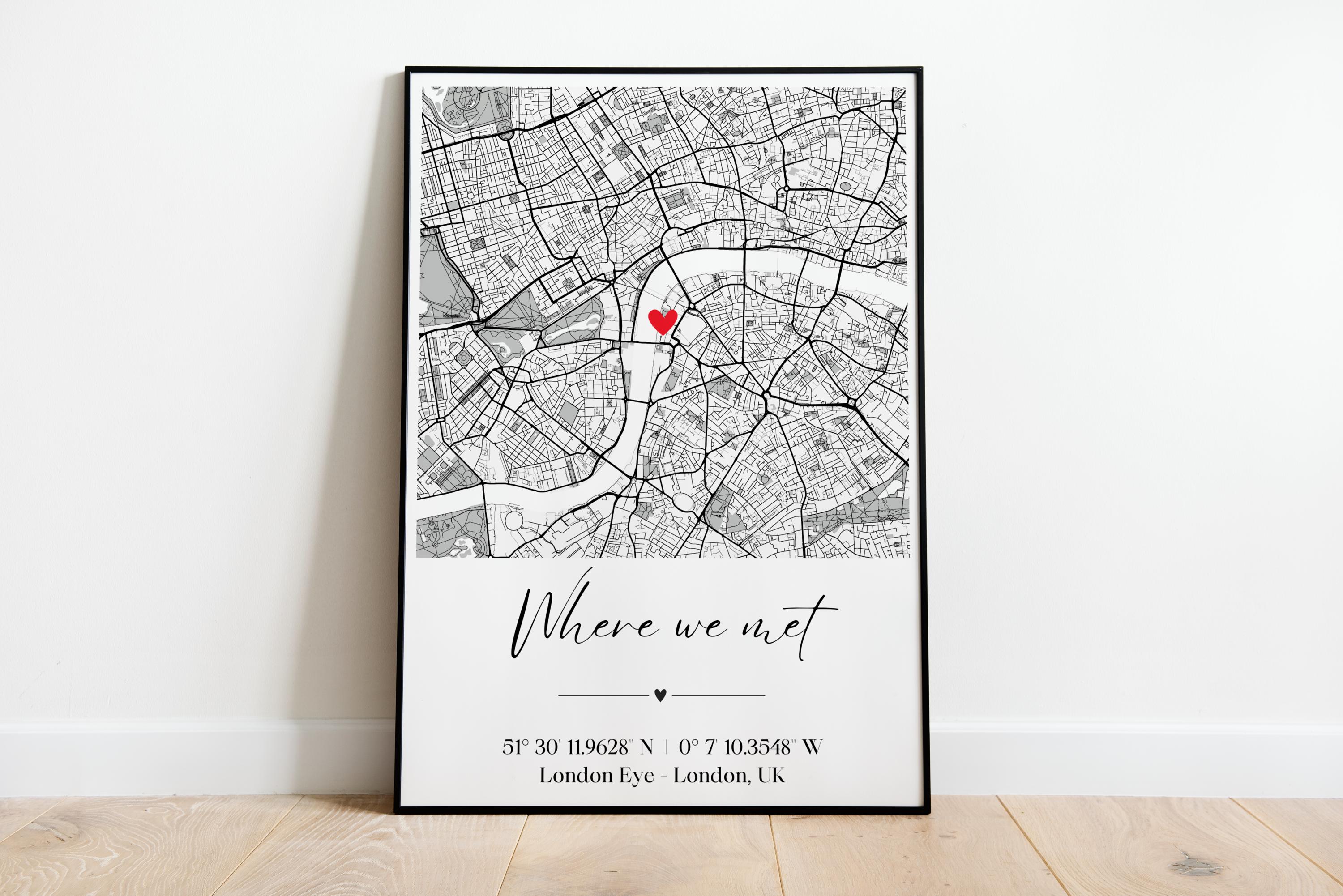 Where We Met Map Print, Where It All Began Poster for Couple ...