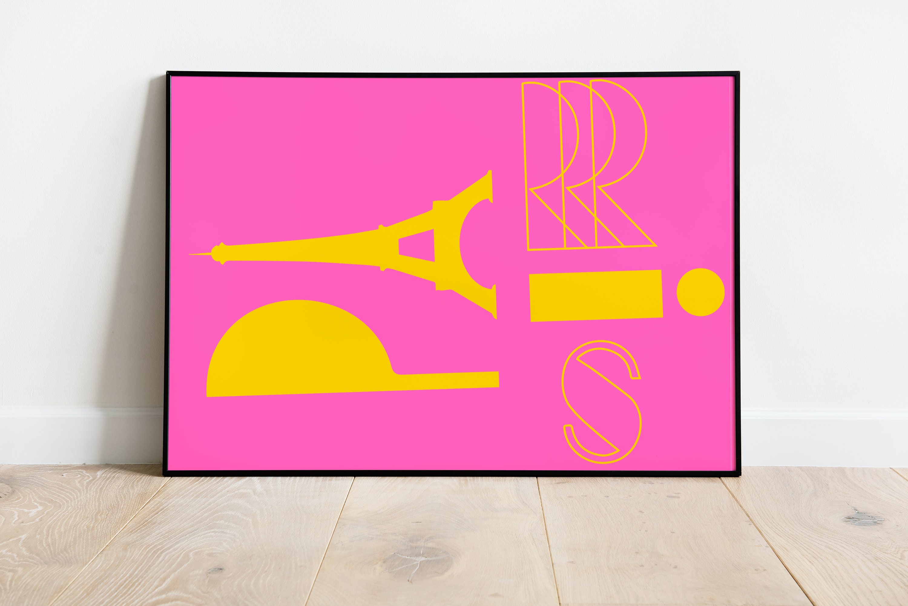 Pink Yellow PARIS Typography Wall Art Print Colourful Paris Poster for ...