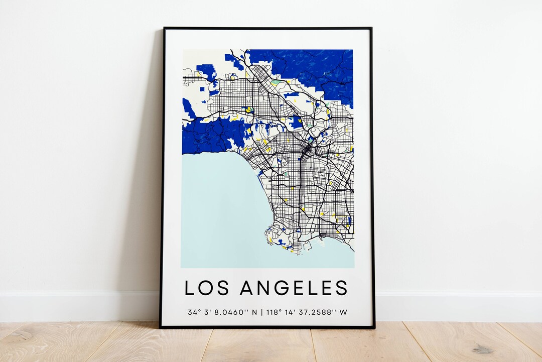 Los Angeles City Map Print LA City Map Poster Blue&white Los Angeles ...