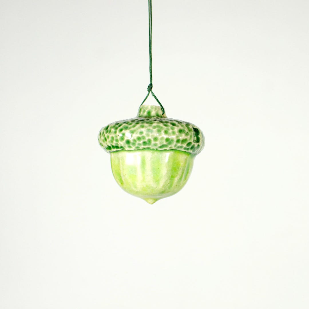 Handmade Jade & Pear Green Ceramic Acorn Bauble / Christmas Decoration ...