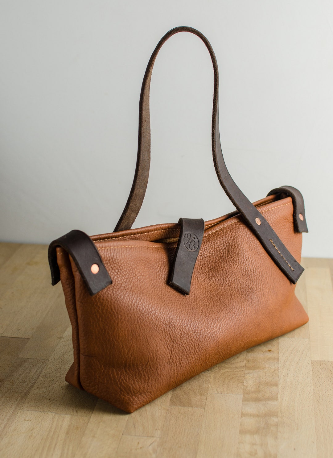 Small Soft Brown Leather - Handbag - Top Handle - Evening Bag ...