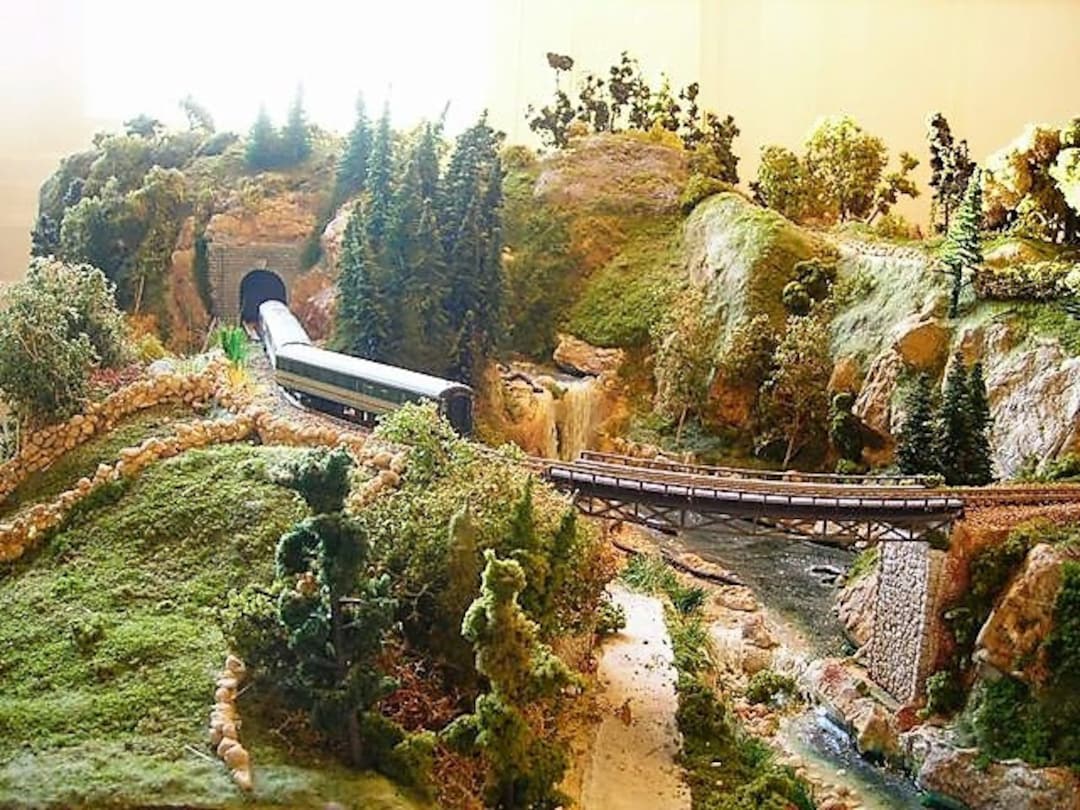 Double Track Model Railway Layout With Watarfall and Lake in N Scale 1/ ...