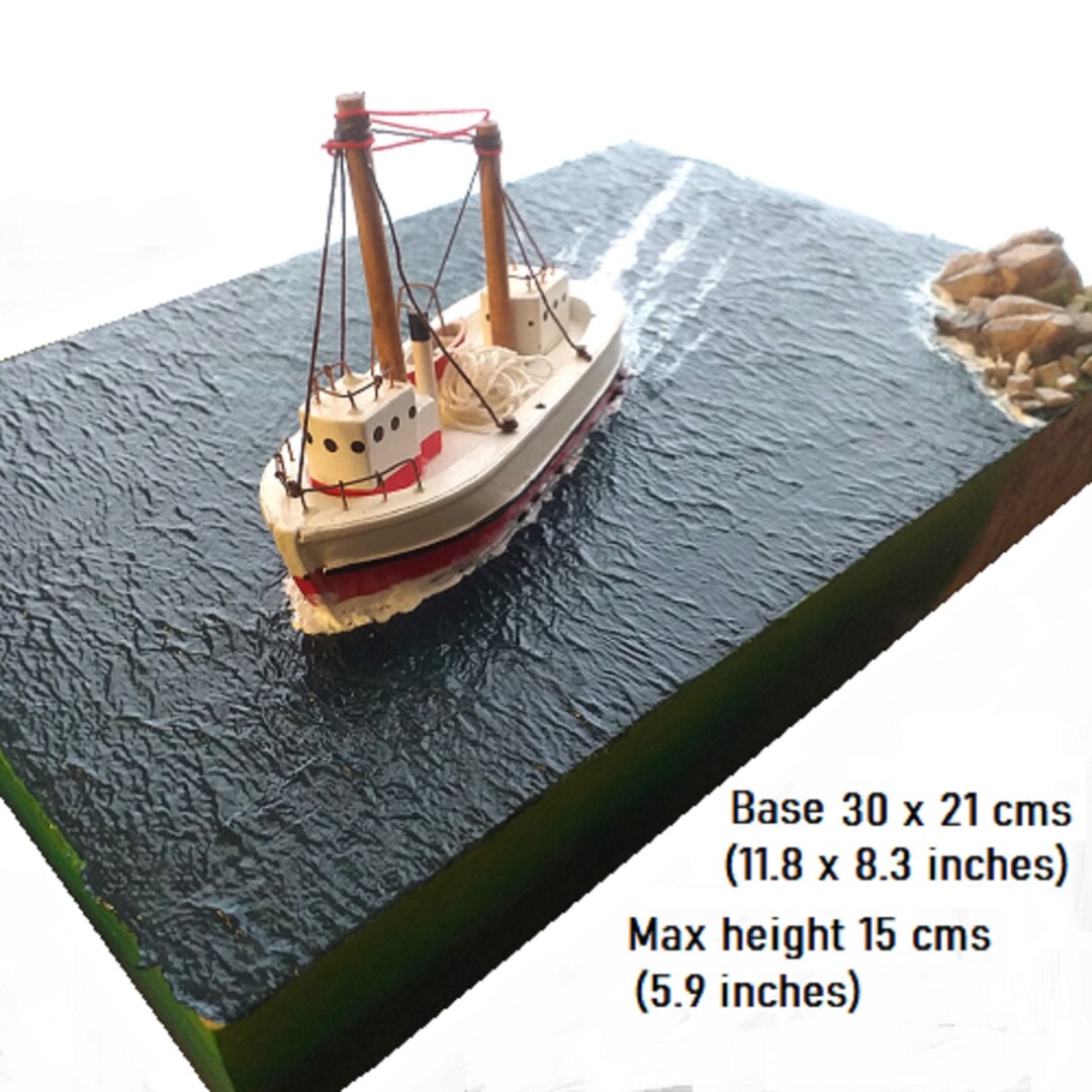 Model Fishing Boat on a Very Realistic Calm Sea Diorama Base of 30 X 21 ...