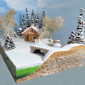 Scenic Snow Diorama With Chalet, Frozen Lakeshore One a Base of 42 X 39 ...