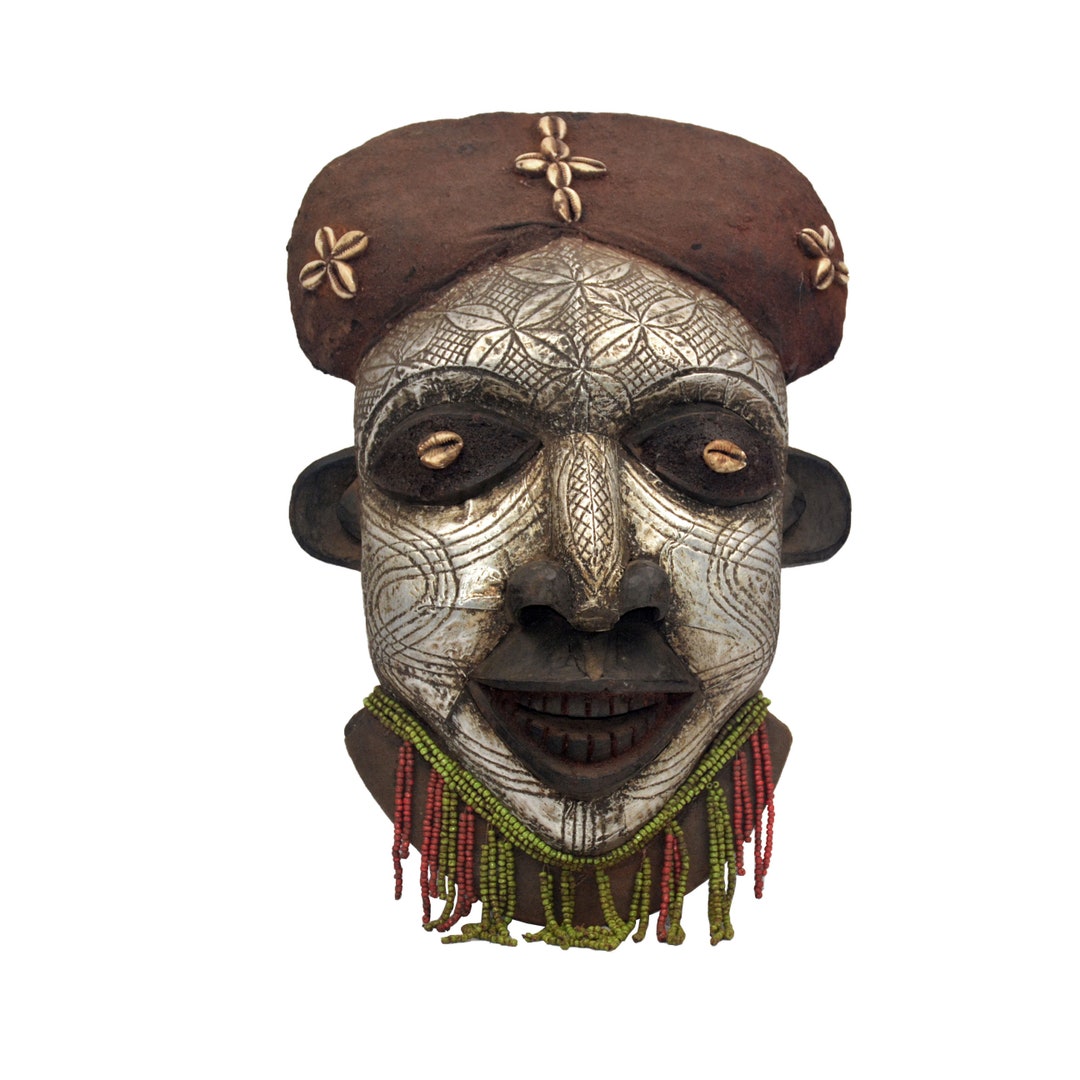 Bamileke Mask – Wood, Cowrie Shells and Brass Sculpture | African Art ...