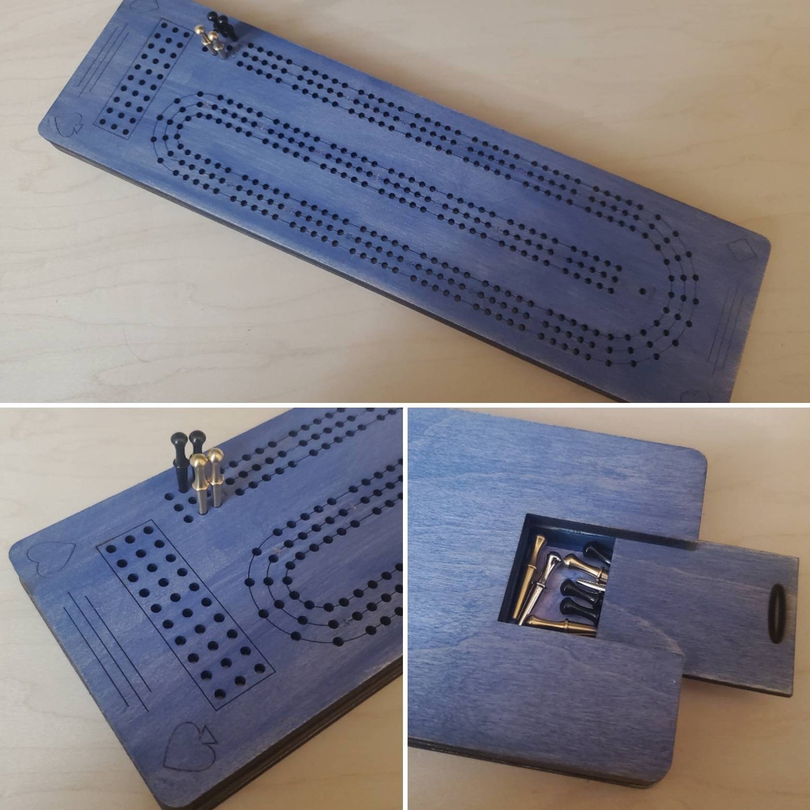 Three Track Cribbage Board With Peg Storage - Etsy
