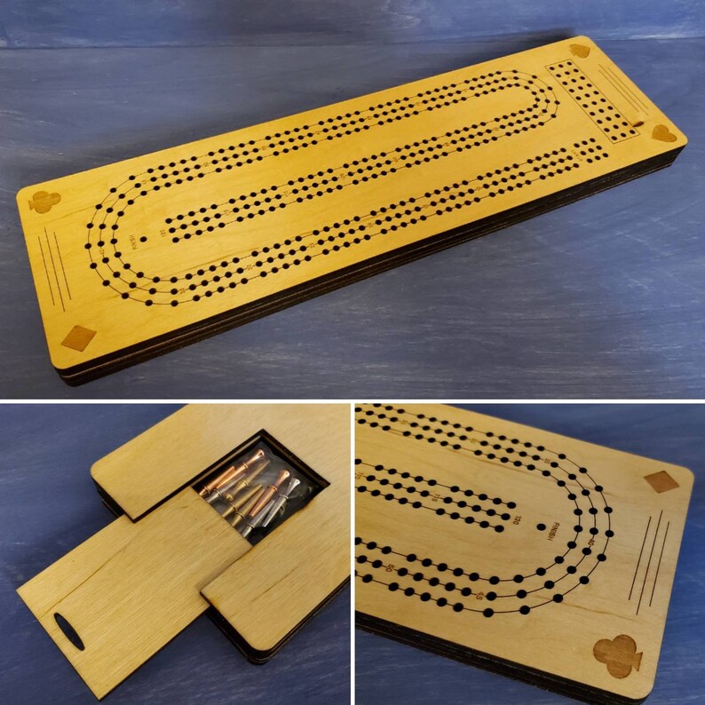 Three Track Cribbage Board With Peg Storage - Etsy