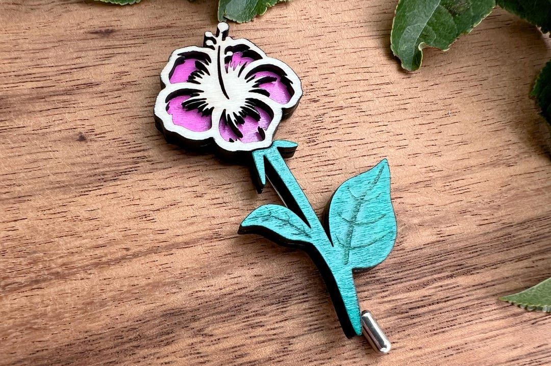 Pink Hibiscus Wooden Lapel Pin - Etsy