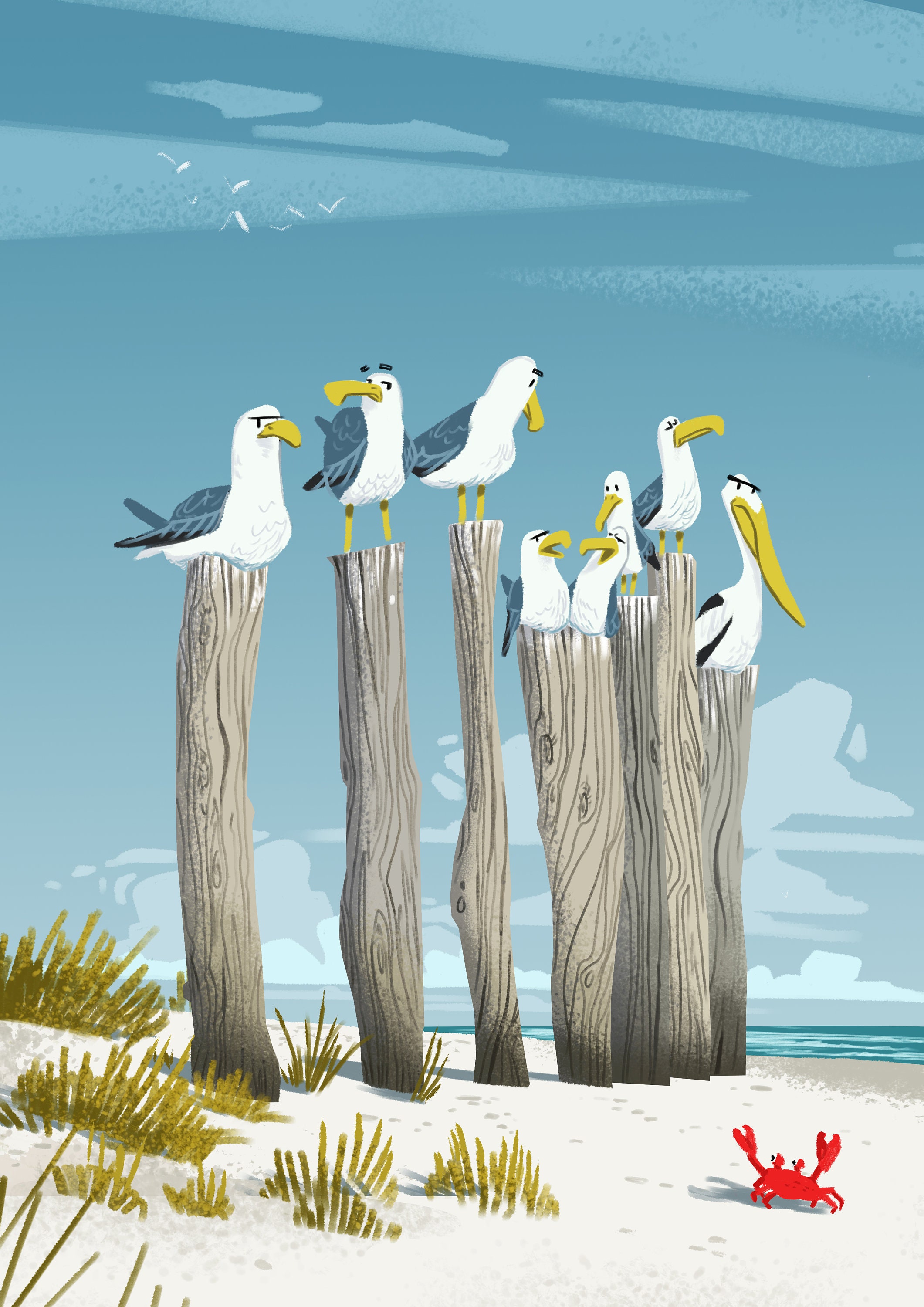 Flocking Seagulls Seagull Illustration Art Print A4 A3 - Etsy