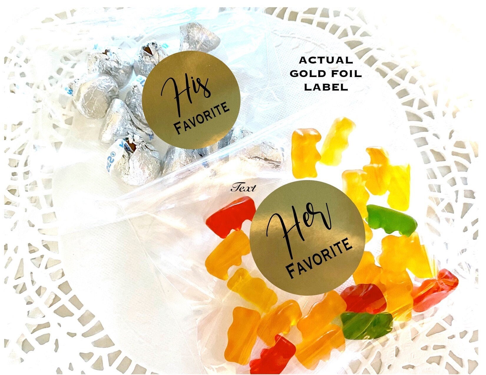 His and Her Favorite Wedding Favor Bags, Wedding Candy Treat Labels ...