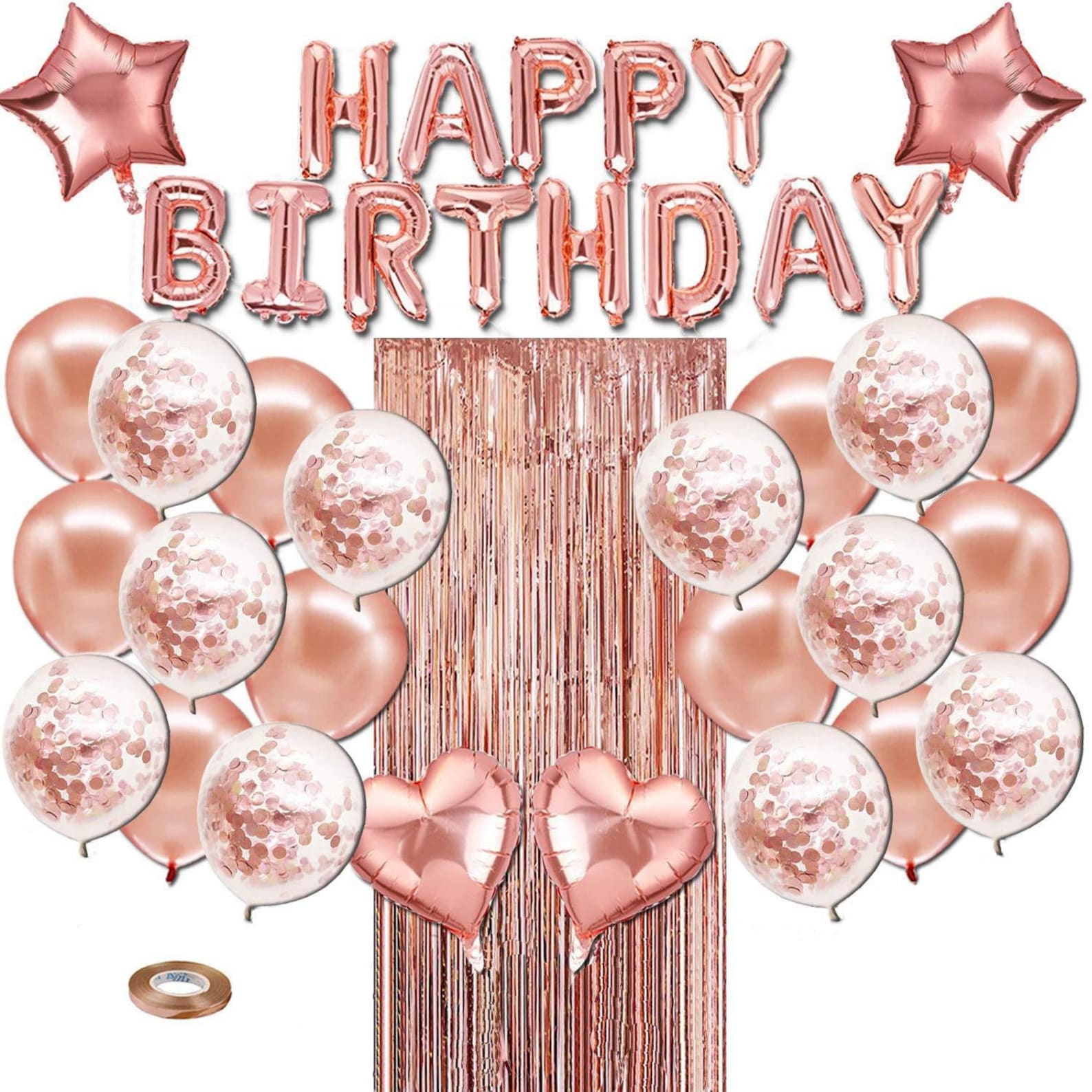 Rose Gold Birthday Party Decorations Kit, Happy Birthday Balloon Banner ...