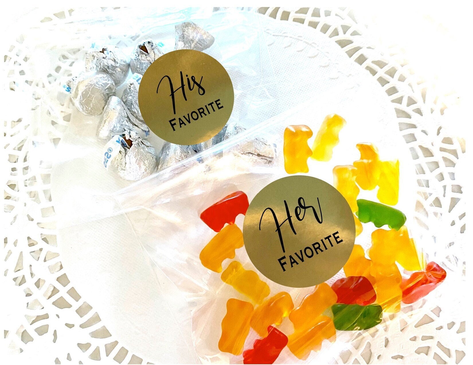 His and Her Favorite Wedding Favor Bags, Wedding Candy Treat Labels ...