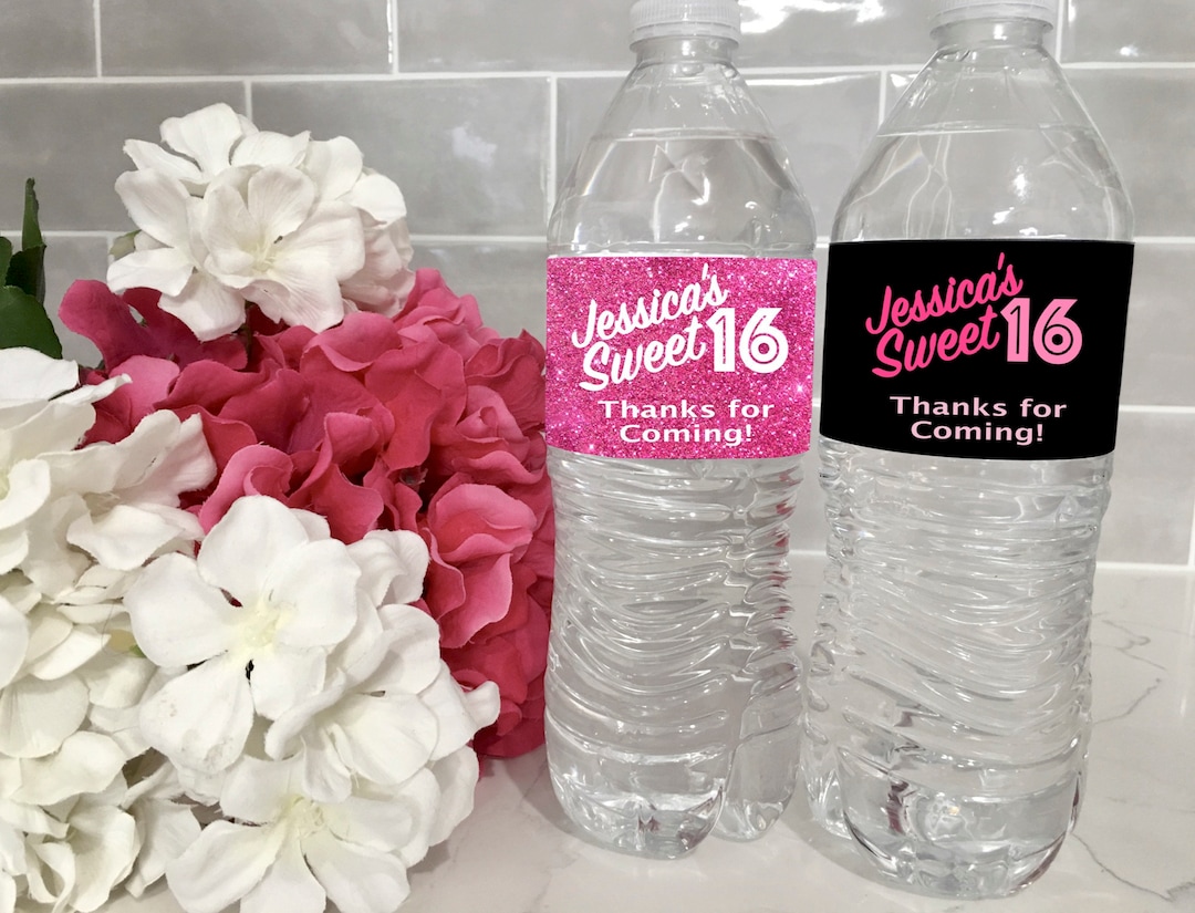 Sweet Sixteen Water Favor Label, Sweet 16 Party Favor, Sweet Sixteen ...