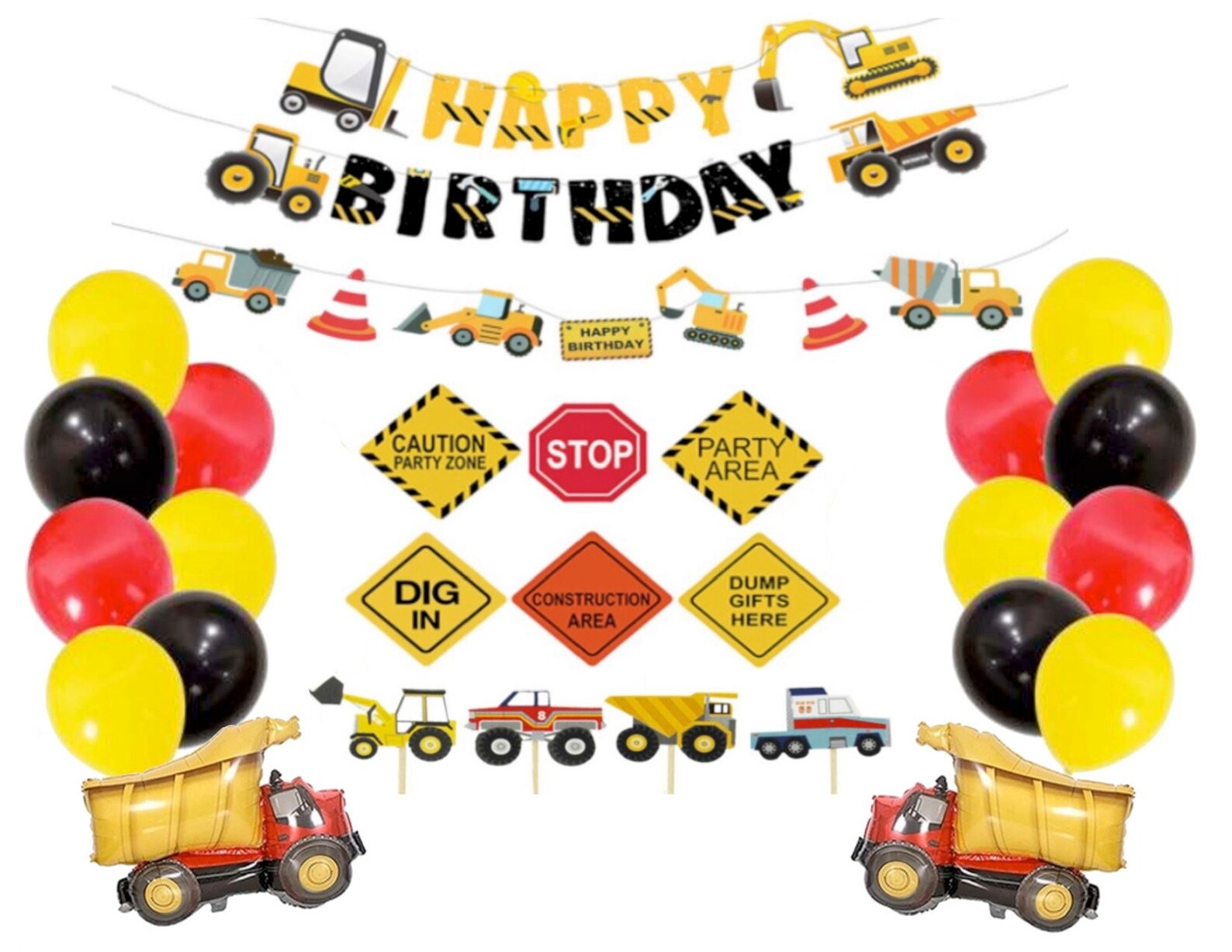 Construction Birthday Party Decorations Kit, Dump Truck Balloons ...