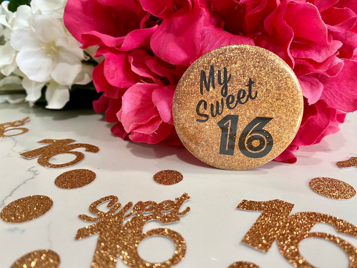 Sweet Sixteen Button Favor, Sweet 16 Pin, Sweet Sixteen Party Favor ...