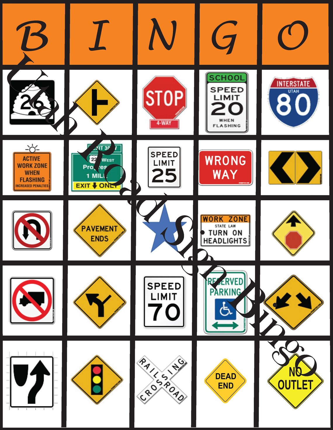 Utah Road Sign Bingo Download - Etsy