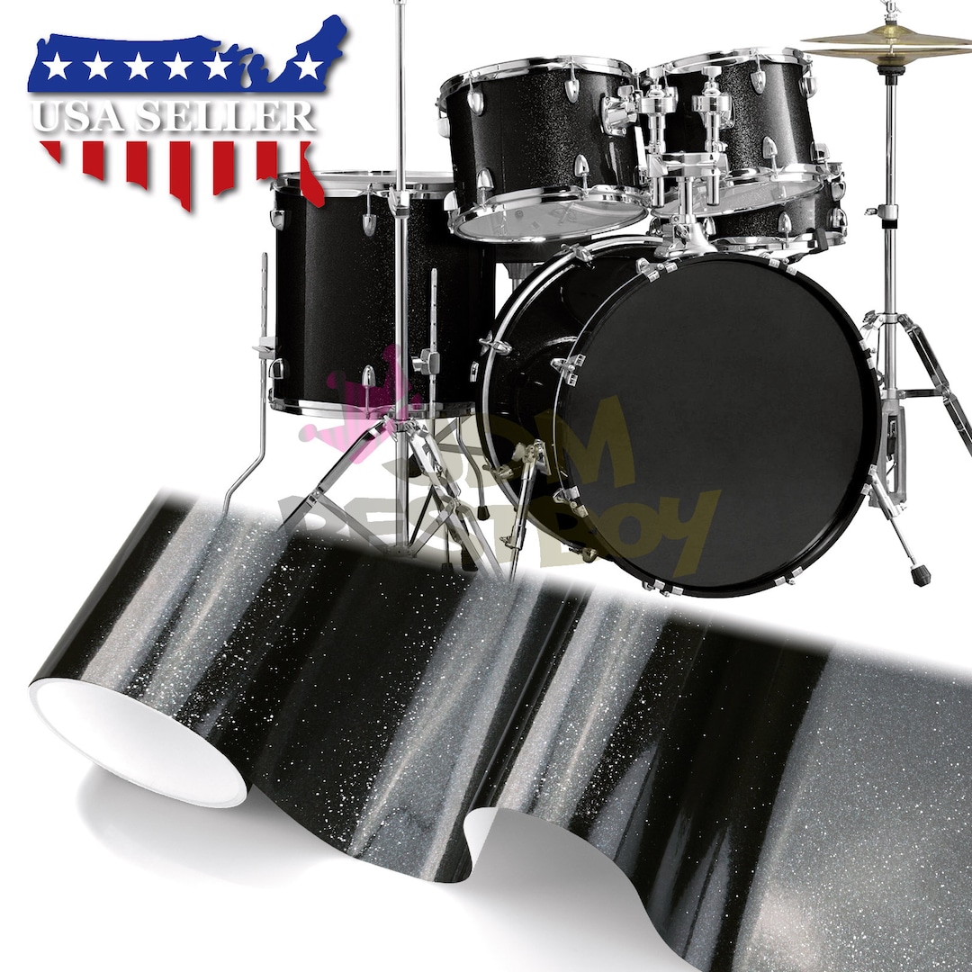 Drum Wrap Vinyl Kit Black Gloss Glitter Diamond Sparkle Surface Shell ...