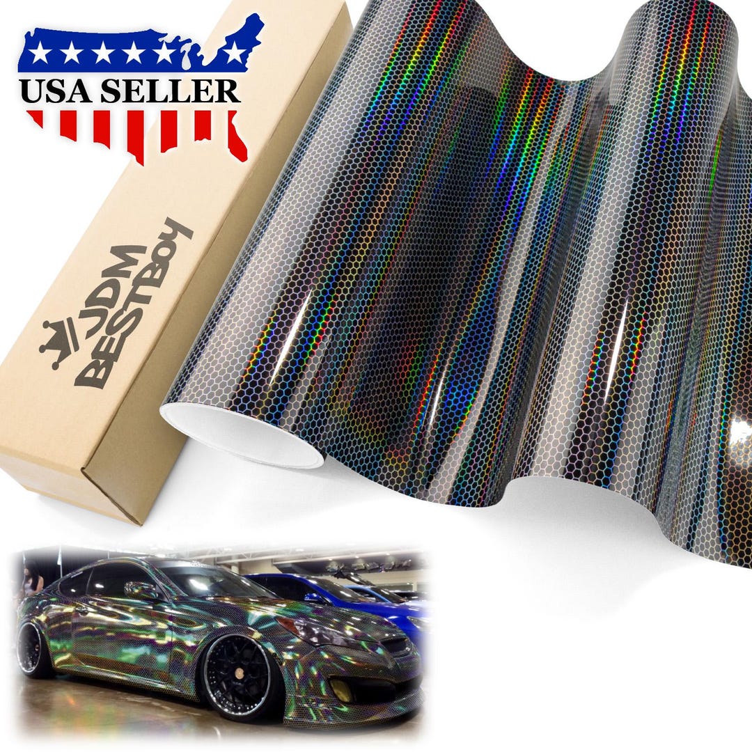 Black Hex Holographic Chrome Gloss Rainbow Honeycomb Hexagon Car ...