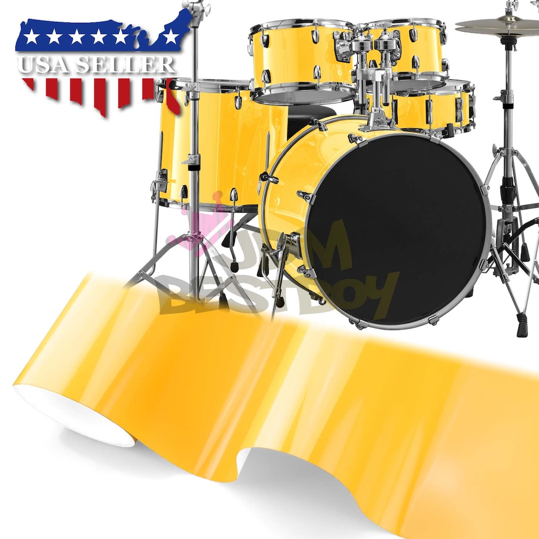 Drum Wrap Vinyl Kit Yellow Gloss Glossy Surface Shell Skin Sticker ...