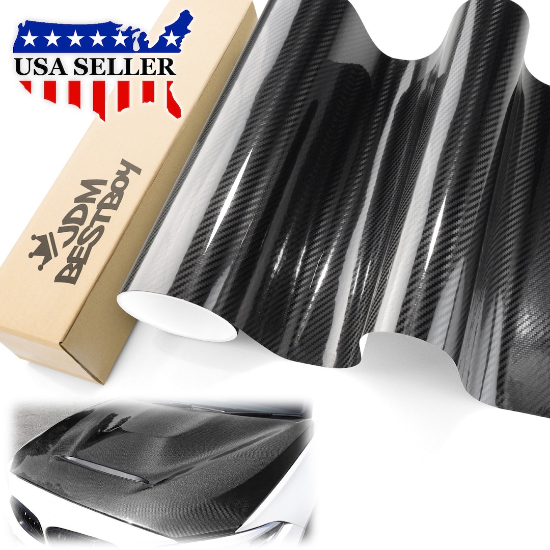 Black 5D High Gloss Carbon Fiber Car Vehicle Vinyl Wrap Sticker Decal ...