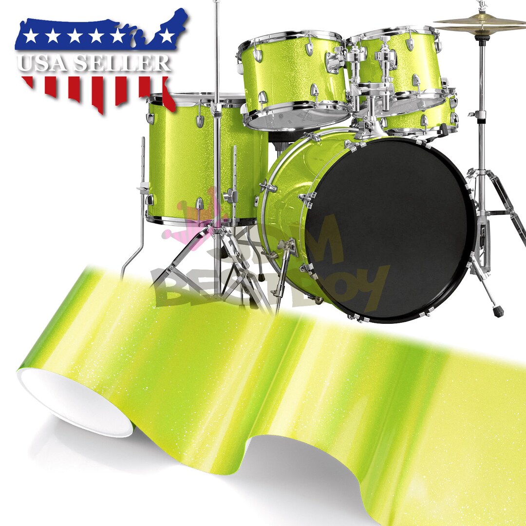 Drum Wrap Vinyl Kit Lime Green Gloss Glitter Diamond Sparkle Surface ...