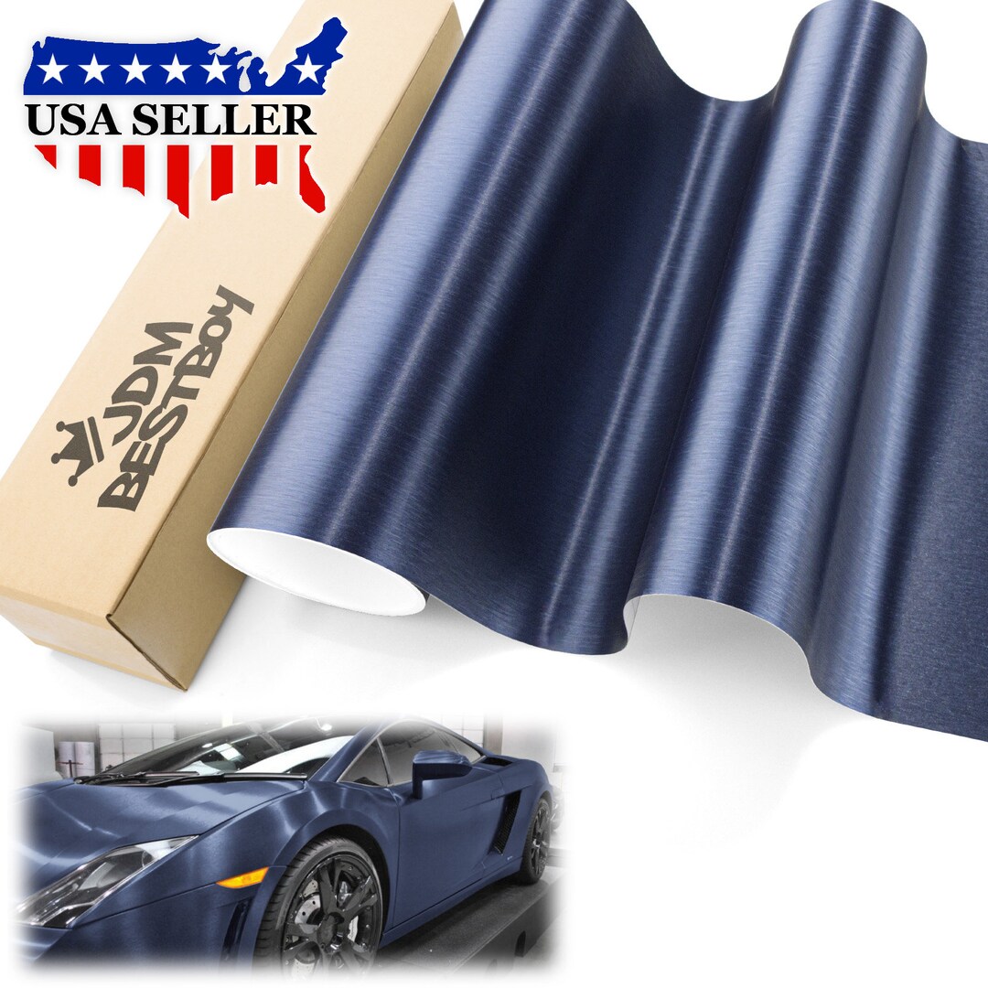 Navy Blue Brushed Aluminum Texture Car Vehicle Vinyl Wrap Sticker Decal ...