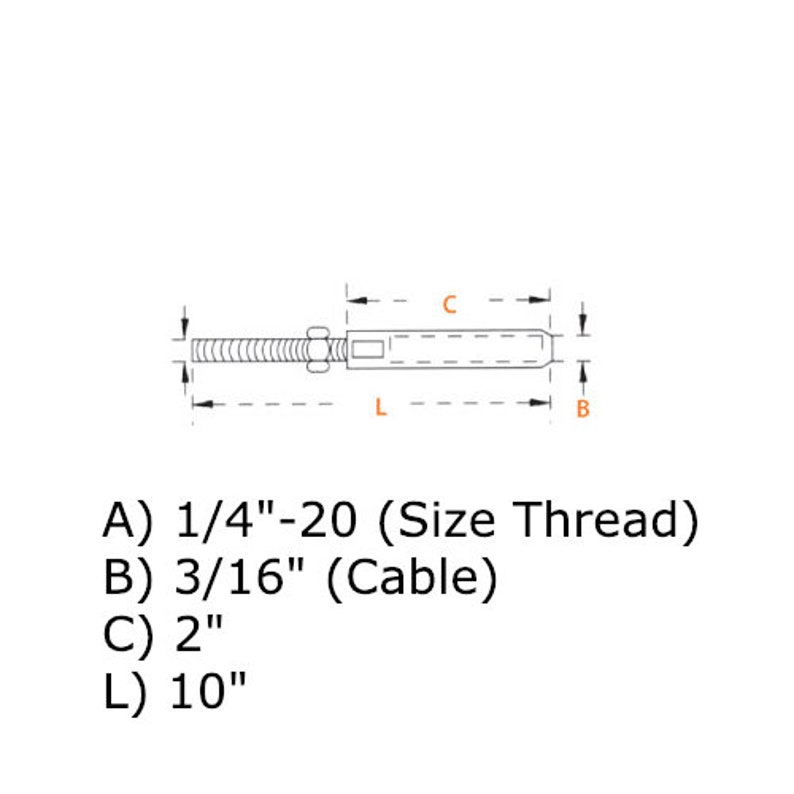Long Thread Steel Cable Tensioner for 3/16 Wire Railings | Etsy
