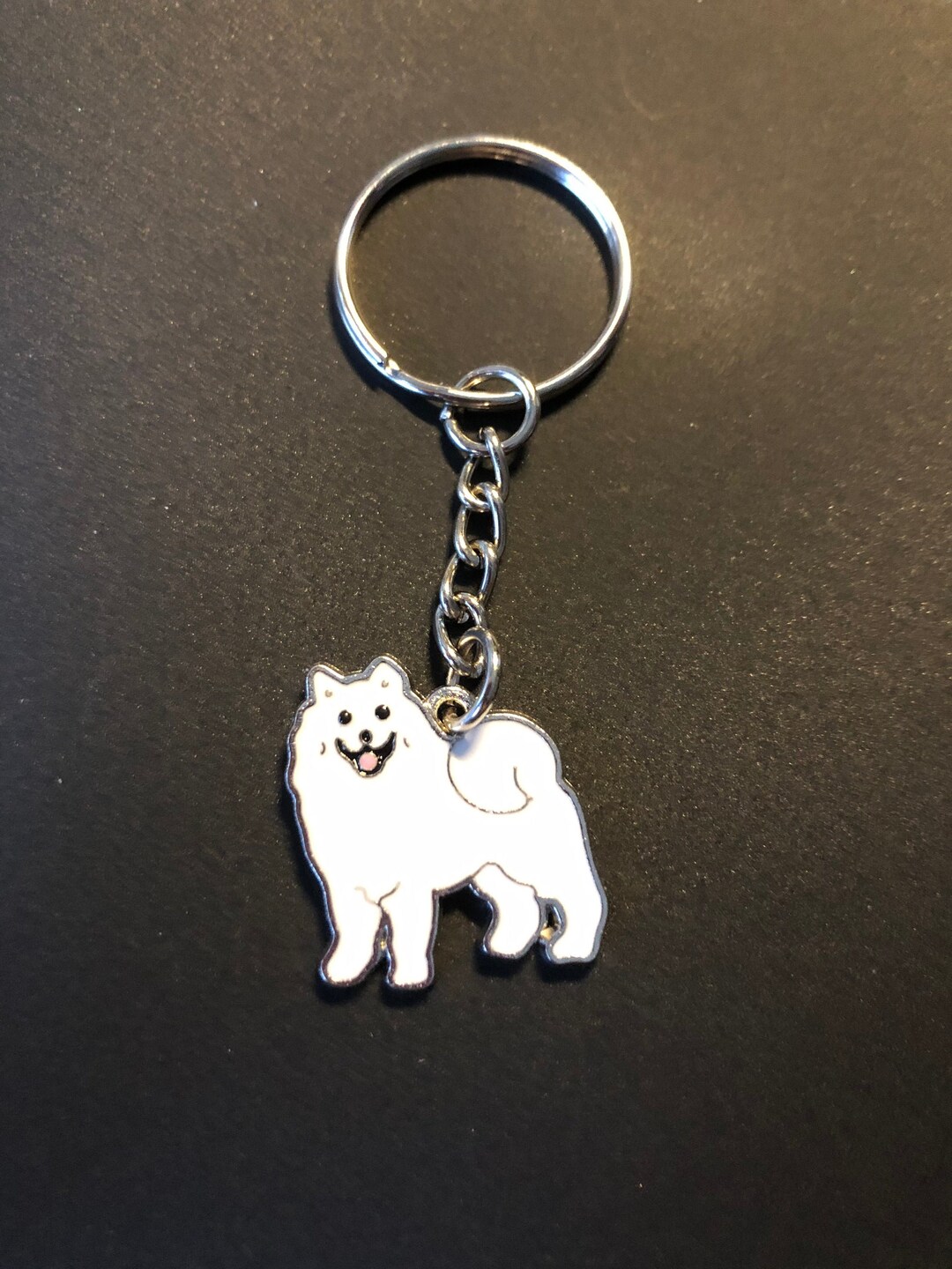 White Enamel Samoyed Dog Keychain - Etsy