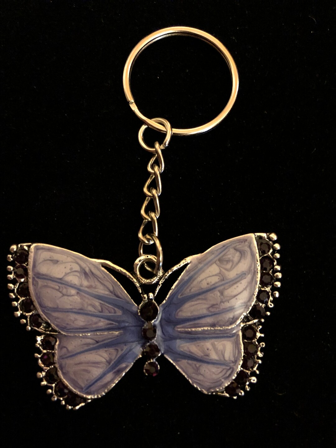 Purple Butterfly With Outlining Purple Rhinestones Keychain - Etsy