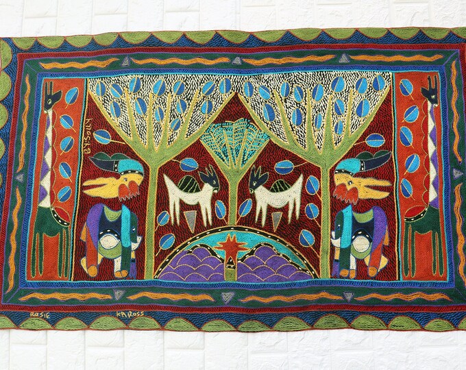 Vintage South Africa Kaross Embroidery Wild African Animals 38x23 Wall ...