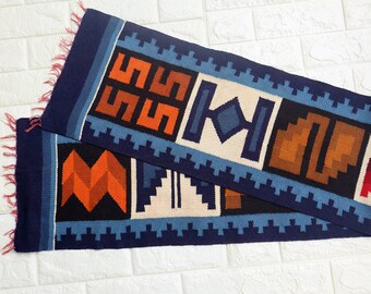 Vintage Peruvian Hand Woven Wool Rug Bird Motif Inca Geometric Wall ...