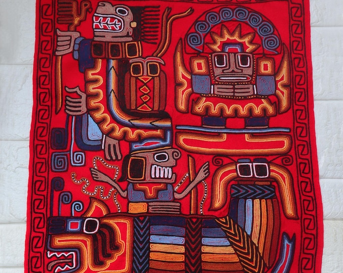 Vintage Peruvian Inca Gods Embroidery Folk Art Wall Hanging Uros ...