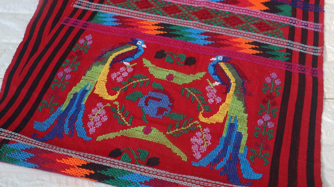 Vintage Guatemala Hand Woven Table Runner Quetzal Motif Weaving ...