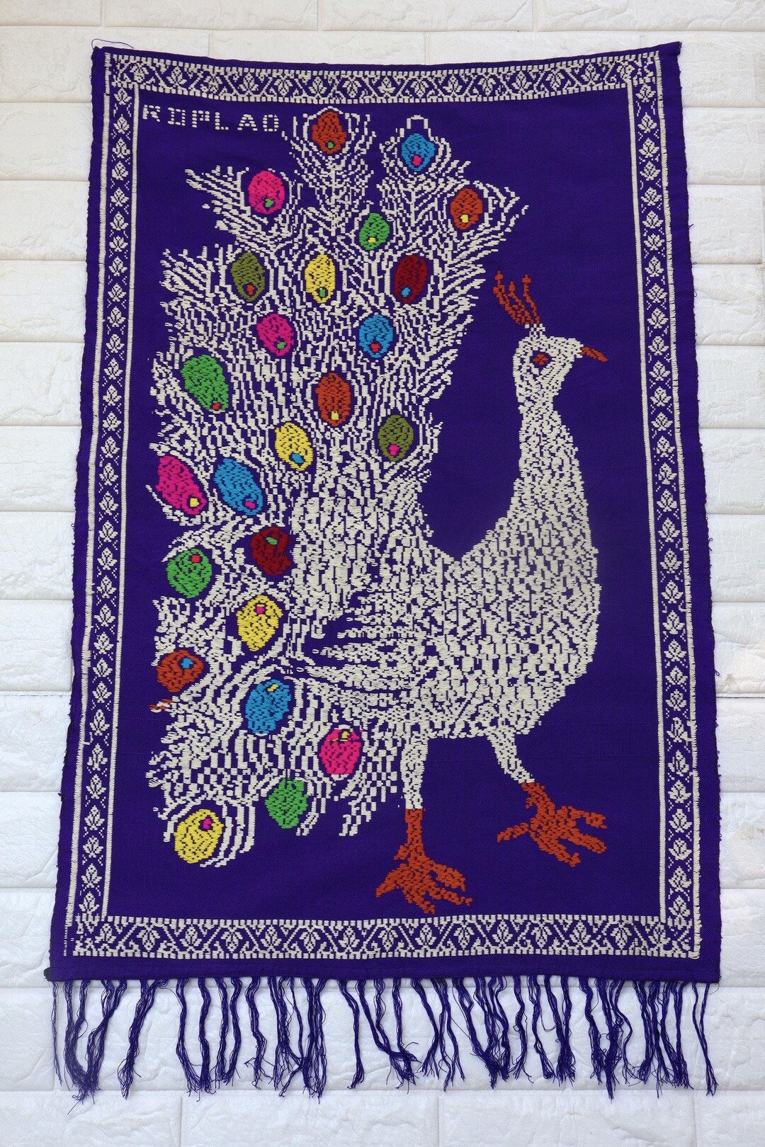 Vintage Laos Hand Embroidered Peacock Tapestry: Laotian Folk Art Wall ...