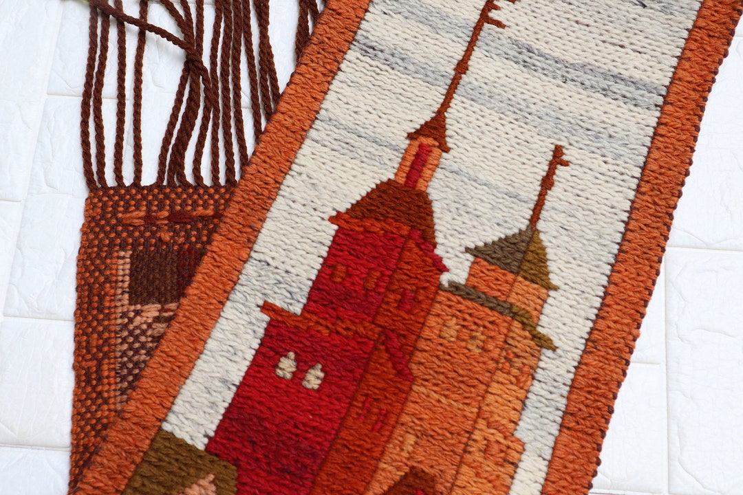 Vintage Cepelia Poland Tapestry Kościół Bartłomieja Scenery Wool Sumak ...