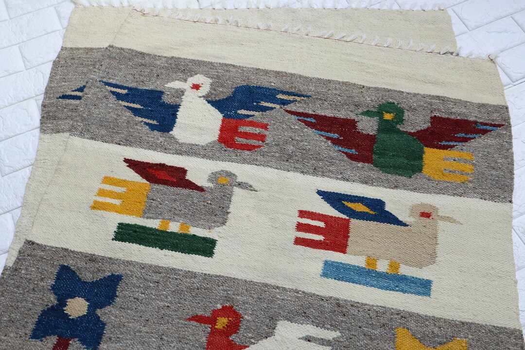 Vintage Momostenango Guatemala Wool Rug Stylized Bird Motif Wall ...