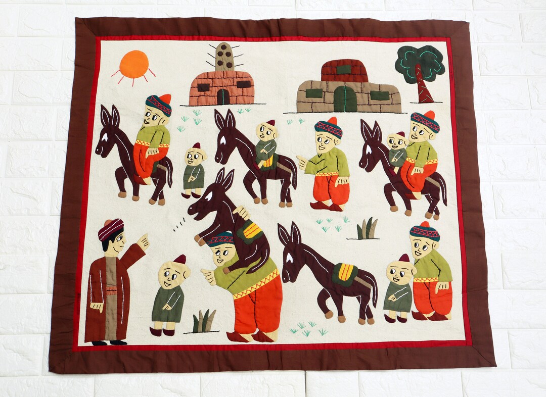 Vintage Khayamiya Egyptian Appliqué "story of Goha and His Donkey" Wall ...