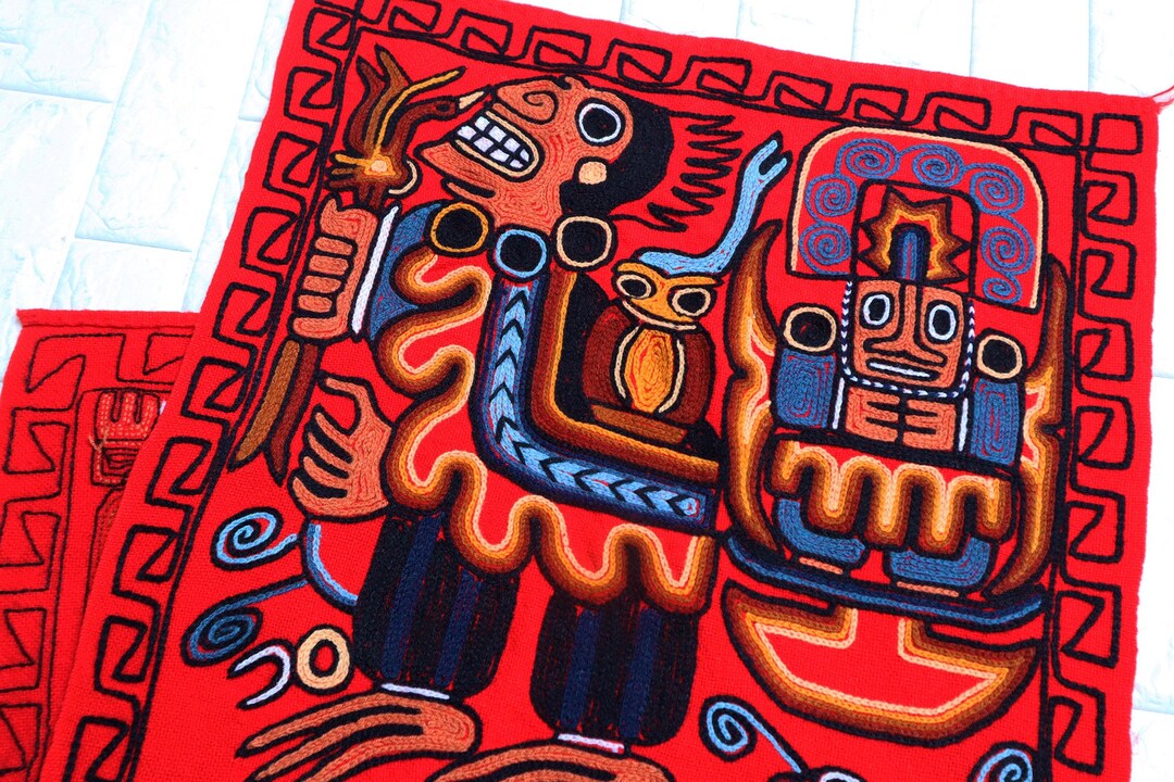 Vintage Peruvian Inca Gods Embroidery Folk Art Wall Hanging Uros ...