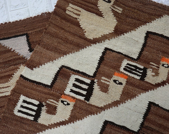 Vintage Peruvian Hand Woven Wool Rug Bird Motif Inca Geometric Wall ...