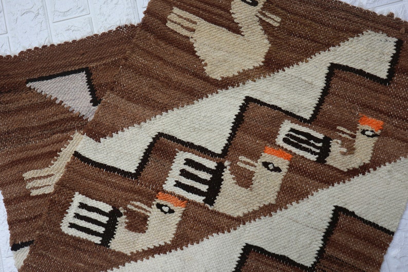 Vintage Peruvian Hand Woven Wool Rug Bird Motif Inca Geometric - Etsy