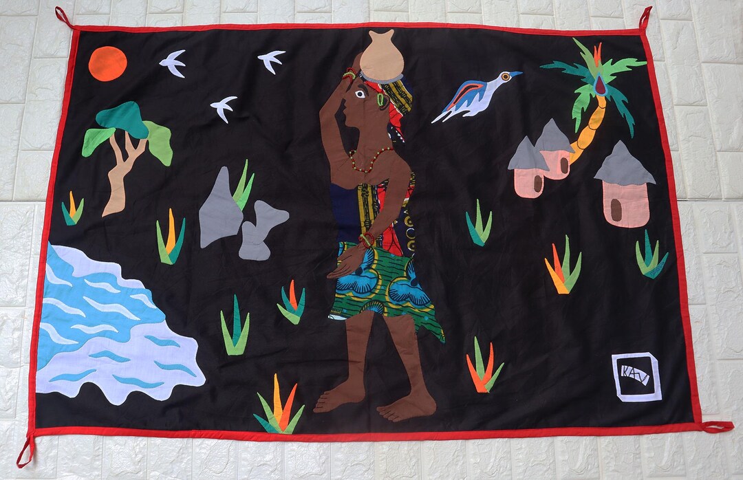 Vintage Benin Applique Banner: Beninese Woman Textile Art Wall Hanging ...