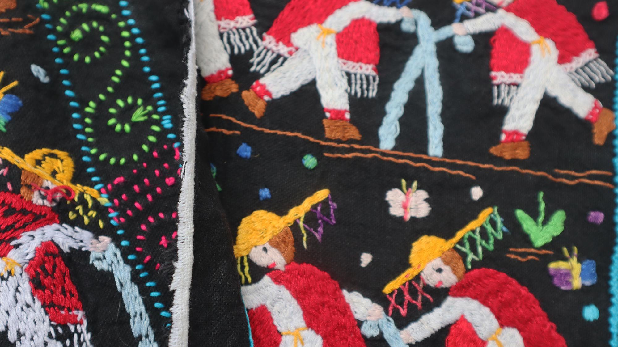 Vintage Mexican Story Cloth Embroidery: Folk Art Tapestry Wall Hanging ...