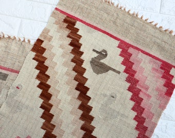 Vintage Peruvian Hand Woven Wool Rug Bird Motif Inca Geometric Wall ...