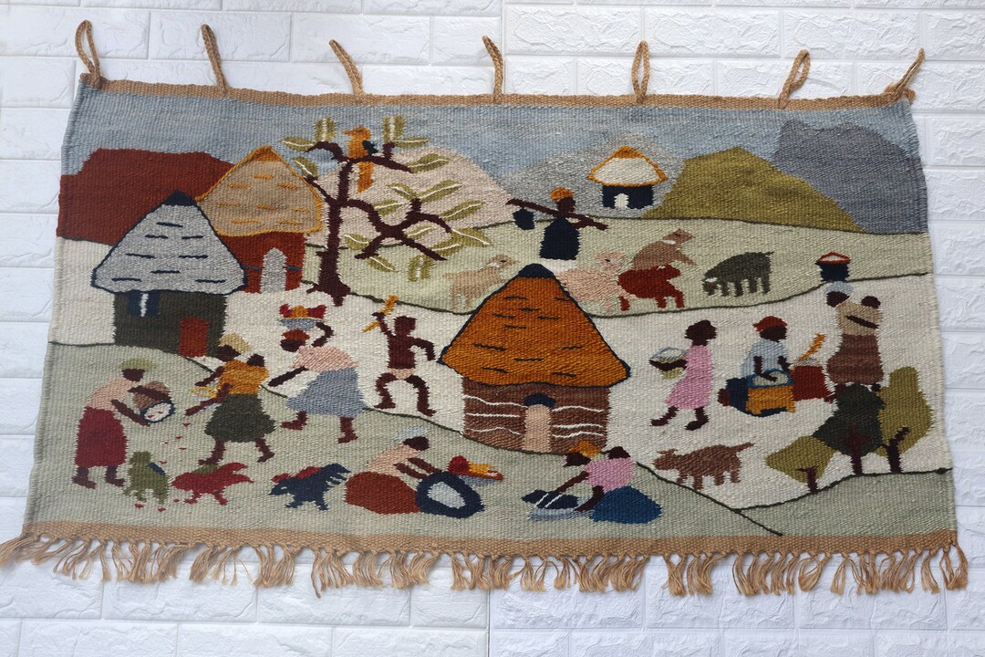 Vintage Afro Weavers Handwoven Wool Wall Hanging South Africa Tapestry ...