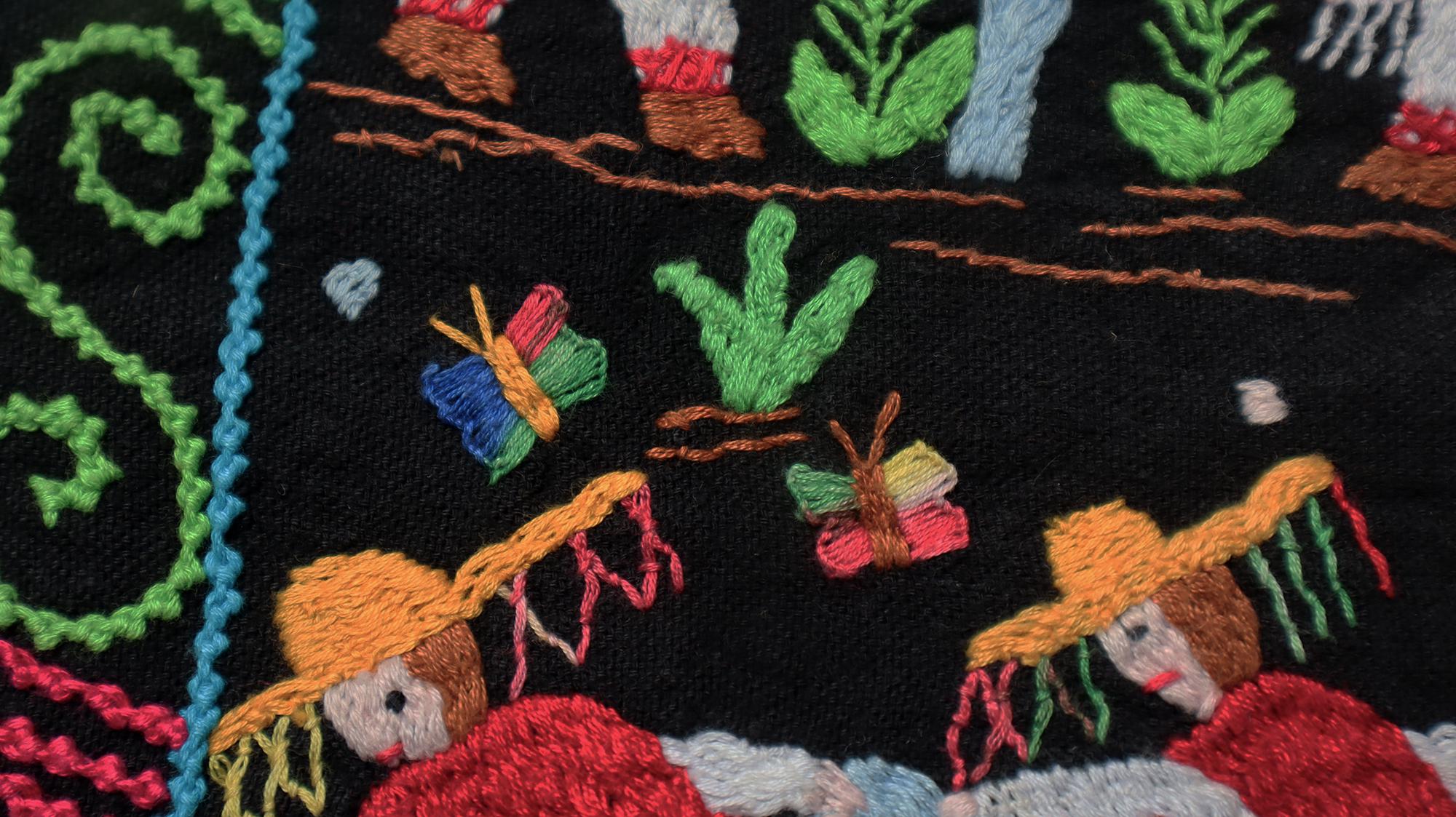 Vintage Mexican Story Cloth Embroidery: Folk Art Tapestry Wall Hanging ...