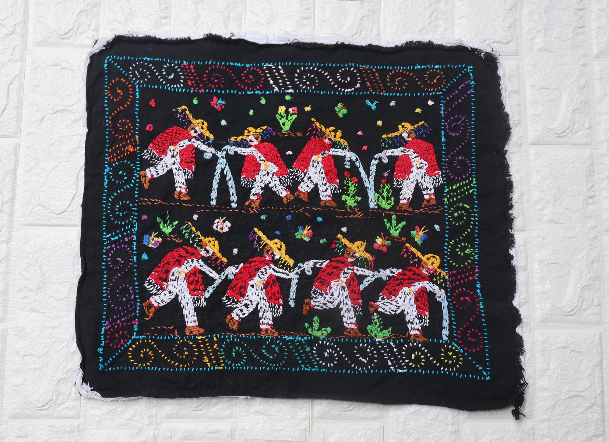 Vintage Mexican Story Cloth Embroidery: Folk Art Tapestry Wall Hanging ...