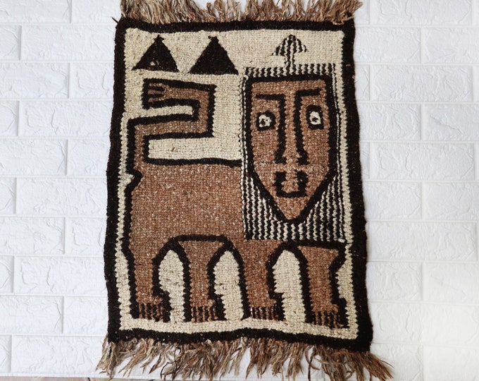 Vintage Handwoven Ethiopian Lion of Judah Kilim Rug Wall Hanging Tribal ...