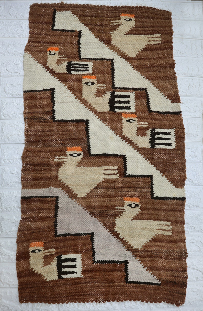 Vintage Peruvian Hand Woven Wool Rug Bird Motif Inca Geometric - Etsy