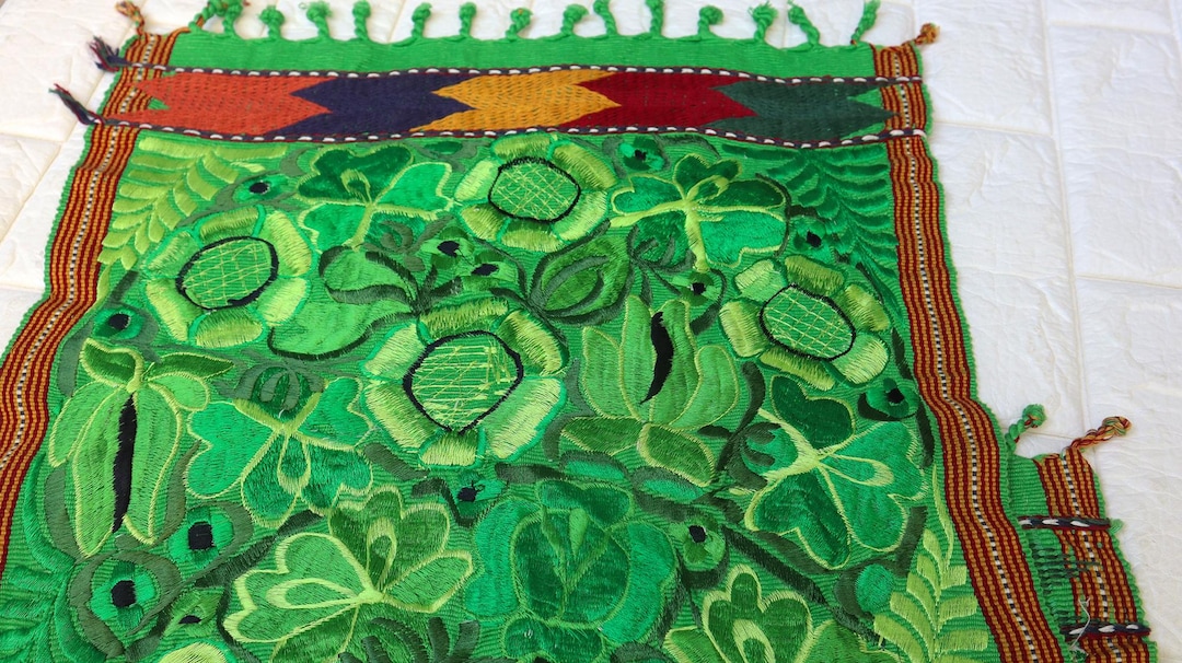 Vintage Chiapas Embroidery Table Runner: Mexican Floral Folk Art Wall ...